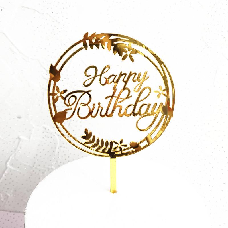Happy Birthday - Gold (Fern Round) - Cake Decor & Baking Supplies