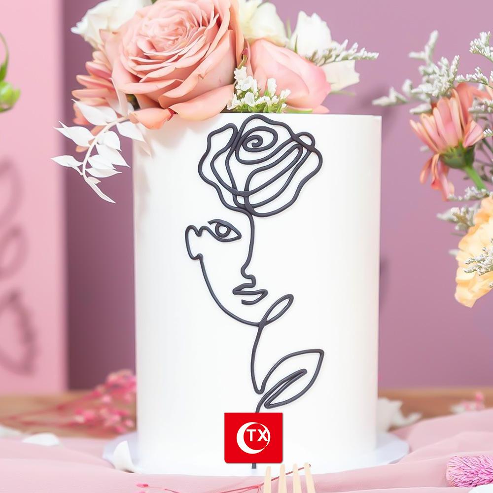 Cake Side Topper-Face Front Rose (Black) - Cake Decor & Baking Supplies