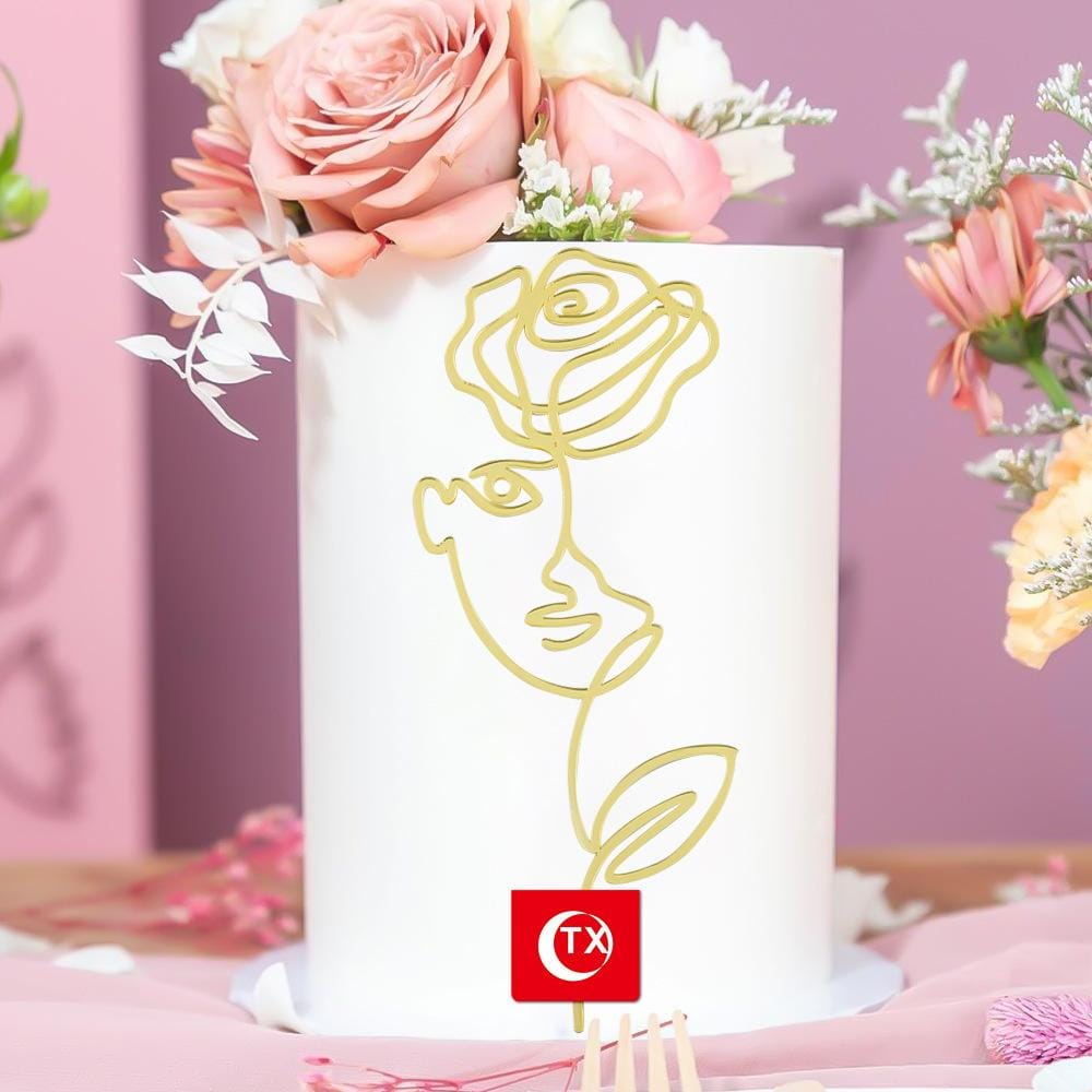 Cake Side Topper - Gold Face Front Rose - Cake Decor & Baking Supplies