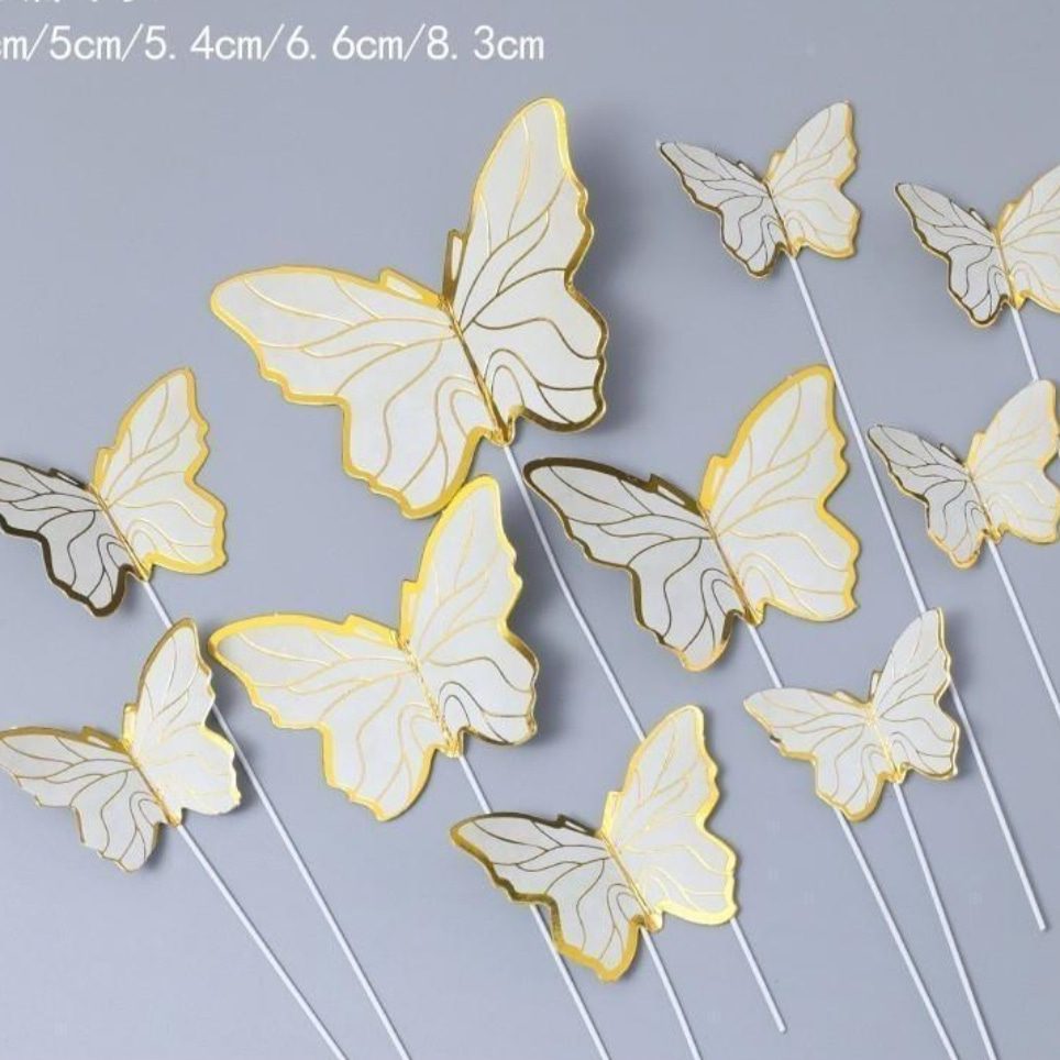 Butterfly Topper - White & Gold - Cake Decor & Baking Supplies