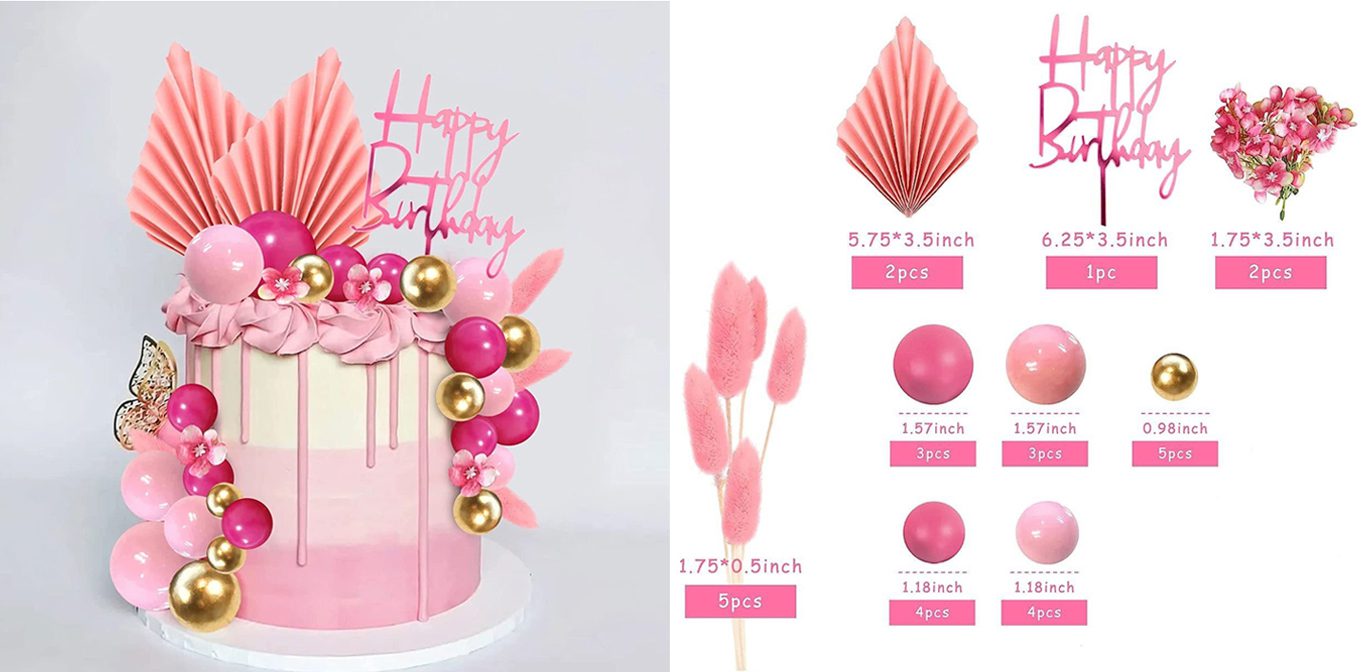 Full Cake Topper Set - Pink w/ Happy Birthday - Cake Decor & Baking ...