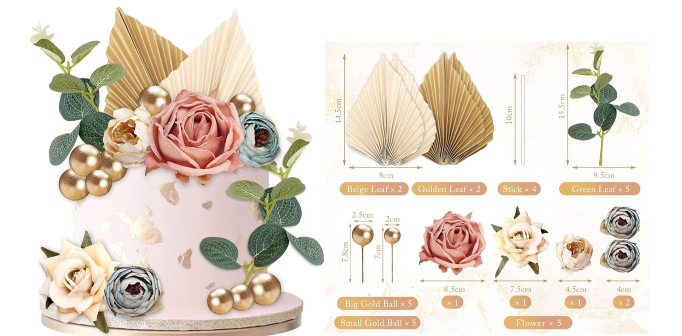 Full Cake Topper Set - W/ Pink Rose - Cake Decor & Baking Supplies