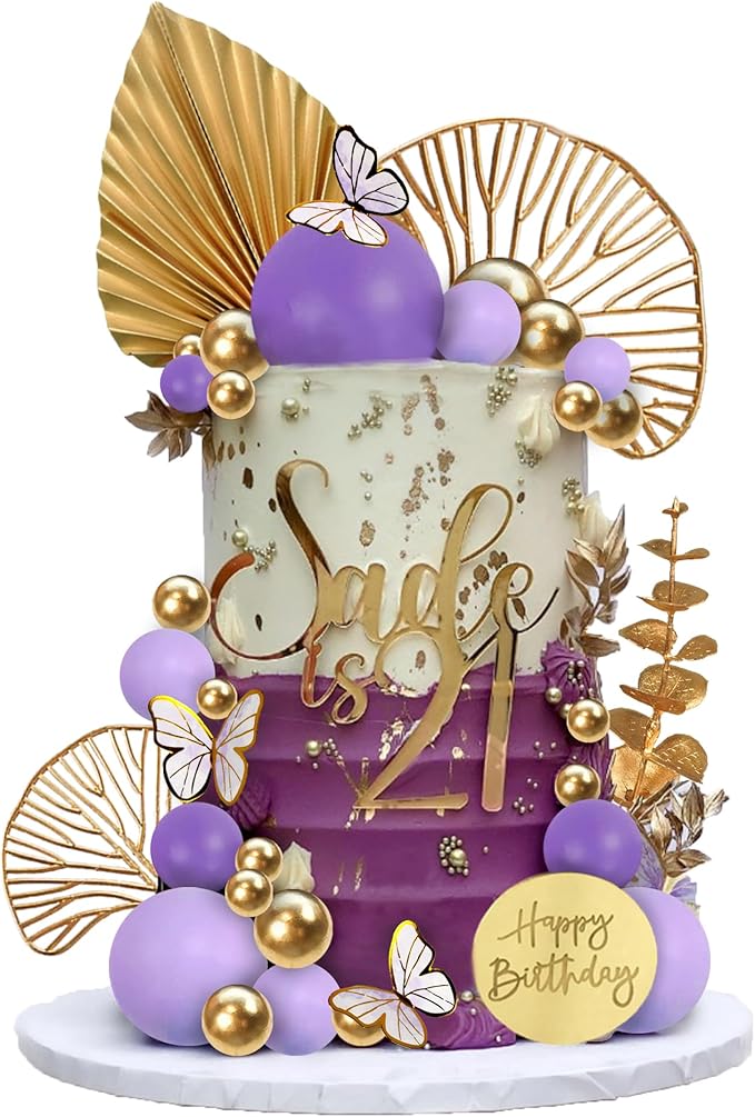 Full Cake Topper Set - Purple and Gold Boho - Cake Decor & Baking Supplies