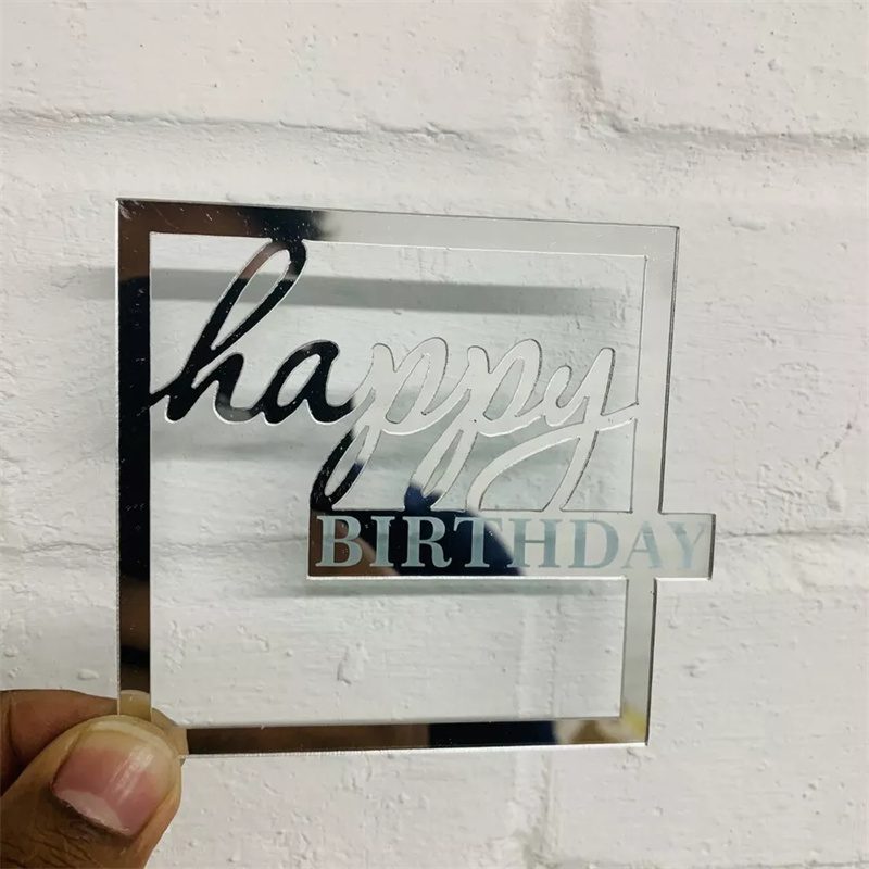 Cake Topper - Happy Birthday Square Frame (Silver) - Cake Decor ...