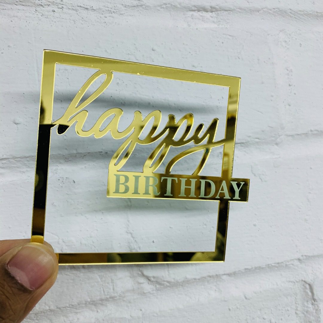 Cake Topper - Happy Birthday Square Frame (Gold) - Cake Decor & Baking ...