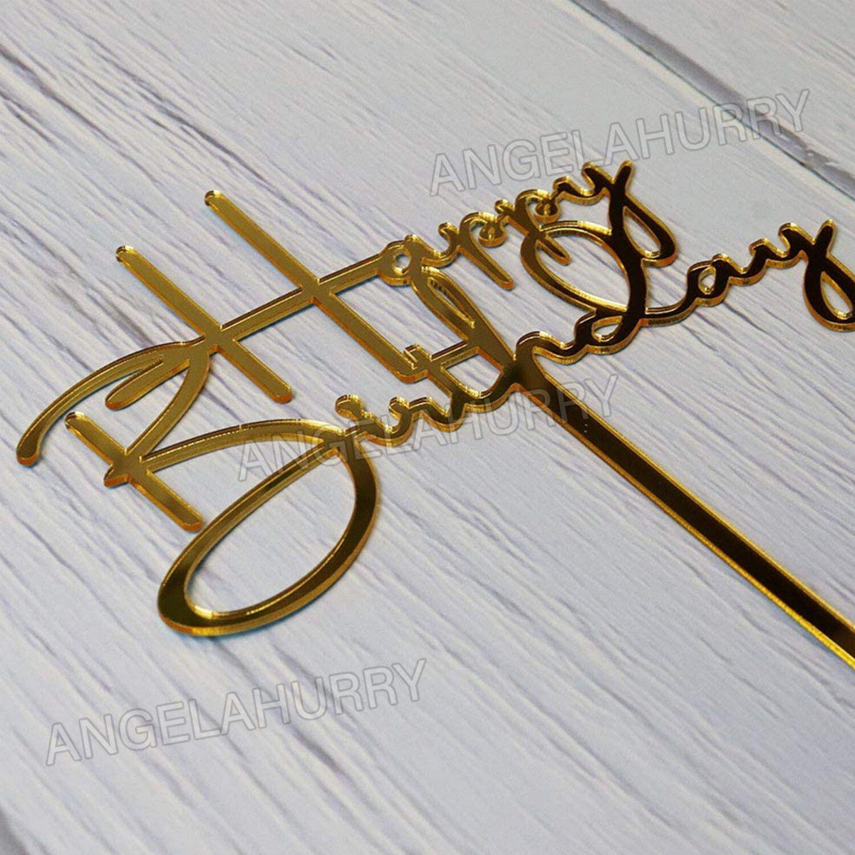 Cake Topper - Happy Birthday Gold (D) - Cake Decor & Baking Supplies
